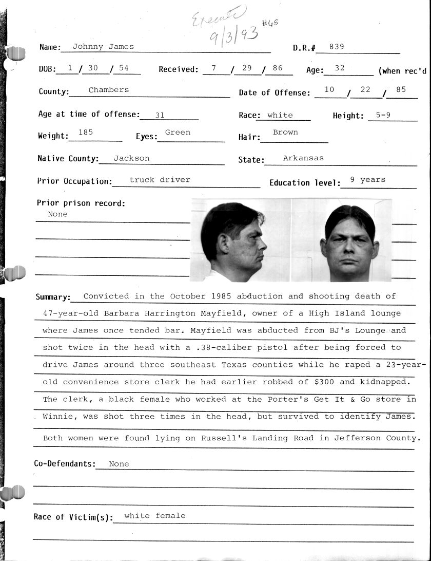 Misc facts about inmates executed on death row in Texas